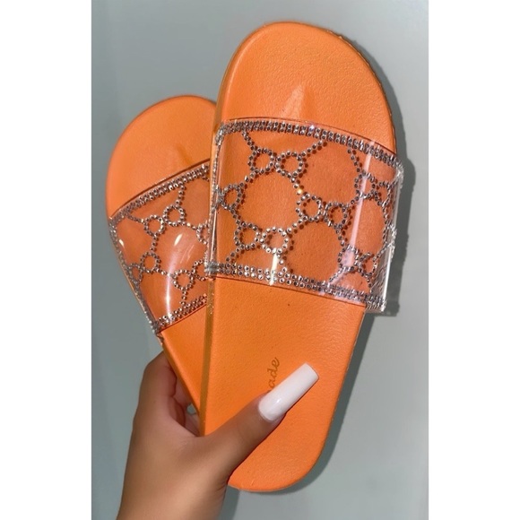 Shoes | Nwt Wide Fit Friendly Orange And Silver Rhinestones Soft Foam ...